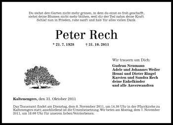 Traueranzeigen von Peter Rech | rz-trauer.de