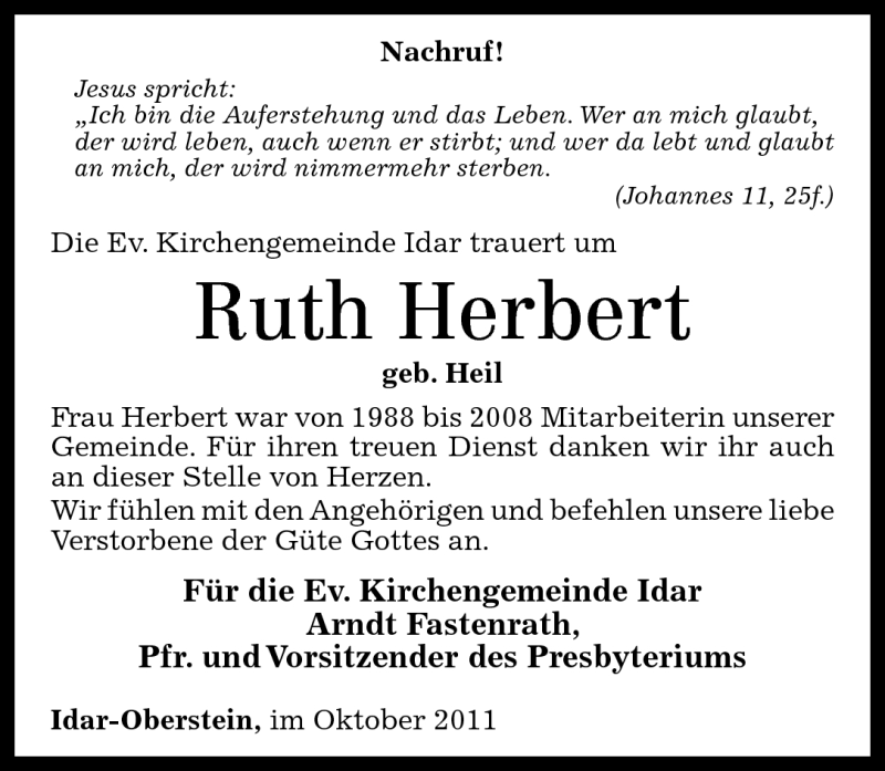 Traueranzeigen von Ruth Herbert | rz-trauer.de