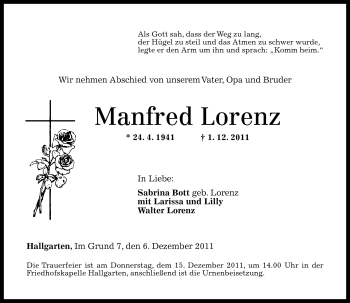 Traueranzeigen von Manfred Lorenz | rz-trauer.de