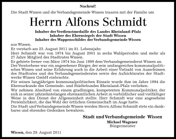 Traueranzeigen von Alfons Schmidt | rz-trauer.de