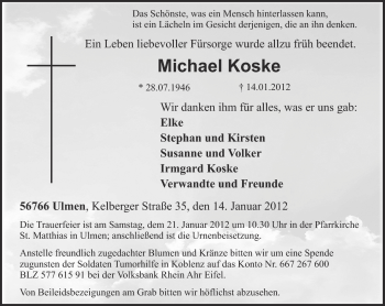 Traueranzeigen von Michael Koske | rz-trauer.de