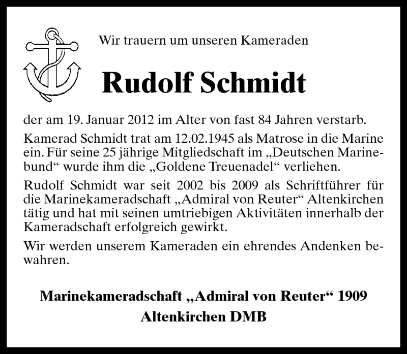 Traueranzeigen von Rudolf Schmidt | rz-trauer.de