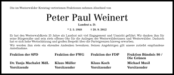 Traueranzeigen von Peter Paul Weinert | rz-trauer.de