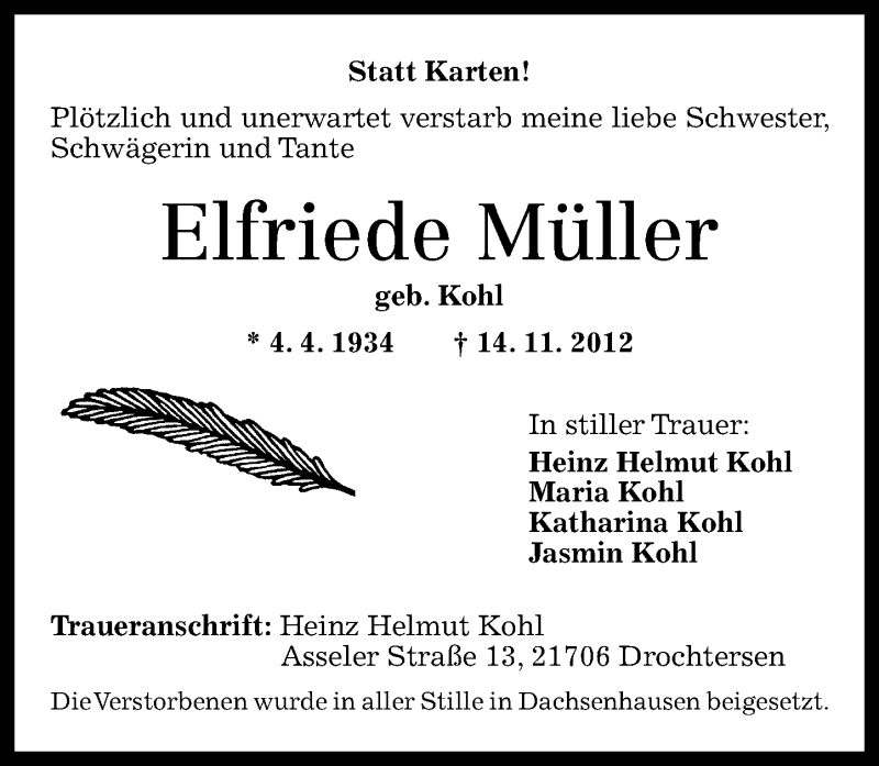 Traueranzeigen von Elfriede Müller | rz-trauer.de
