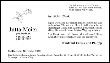 Traueranzeigen von Jutta Meier | rz-trauer.de