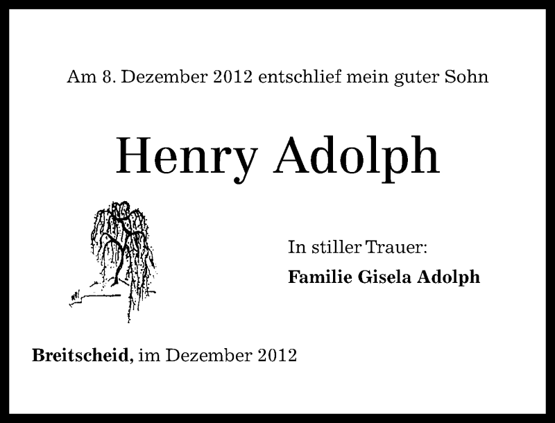 Traueranzeigen von Henry Adolph | rz-trauer.de