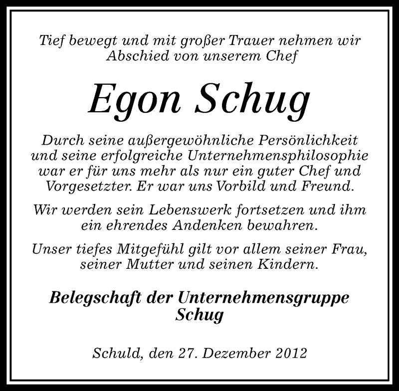 Traueranzeigen von Egon Schuld | rz-trauer.de