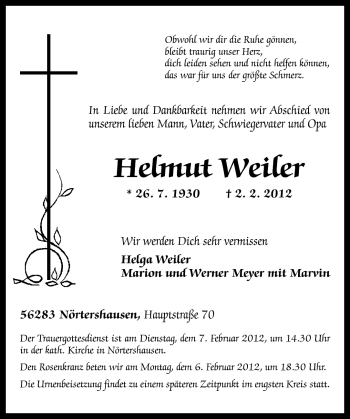 Traueranzeigen von Helmut Weiler | rz-trauer.de