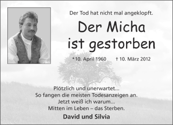 Traueranzeigen von Michael Hebel | rz-trauer.de