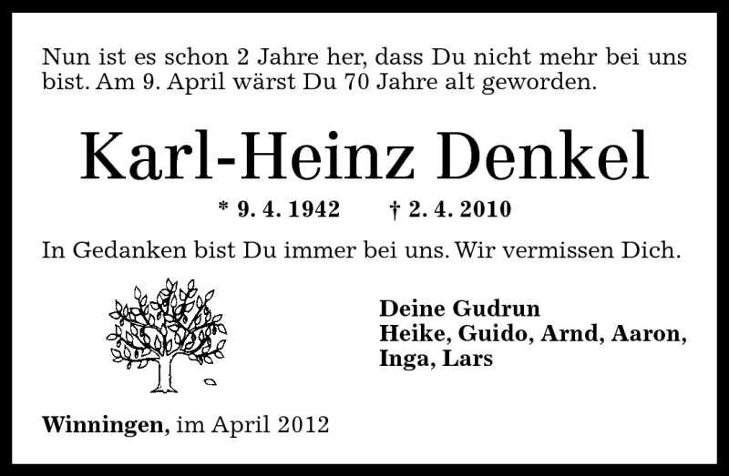 Traueranzeigen von Karl-Heinz Denkel | rz-trauer.de