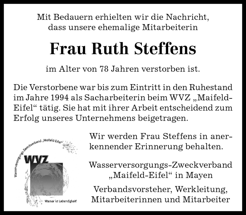 Traueranzeigen von Ruth Steffens | rz-trauer.de