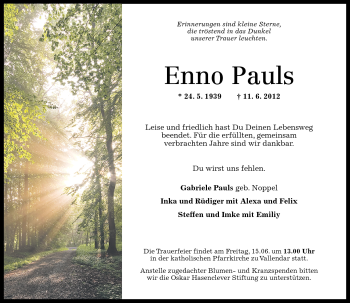 Traueranzeigen von Enno Pauls | rz-trauer.de