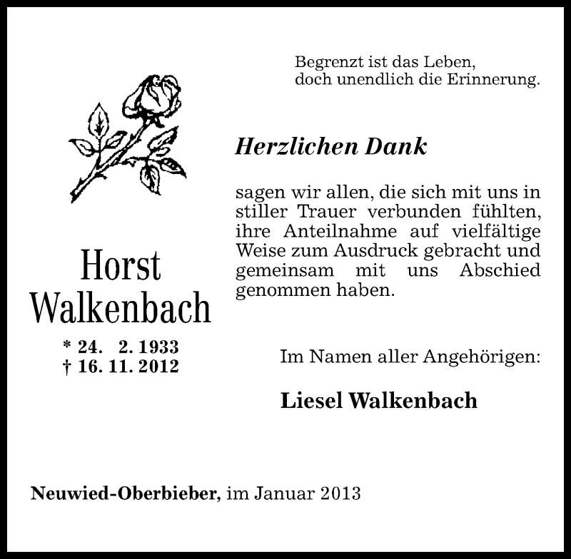 Traueranzeigen von Horst Walkenbach | rz-trauer.de
