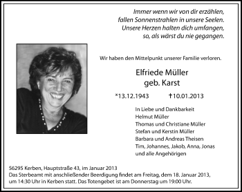 Traueranzeigen von Elfriede Müller | rz-trauer.de