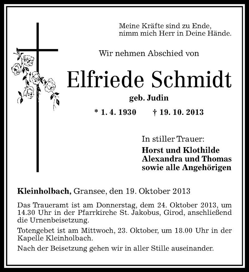 Traueranzeigen von Elfriede Schmidt | rz-trauer.de