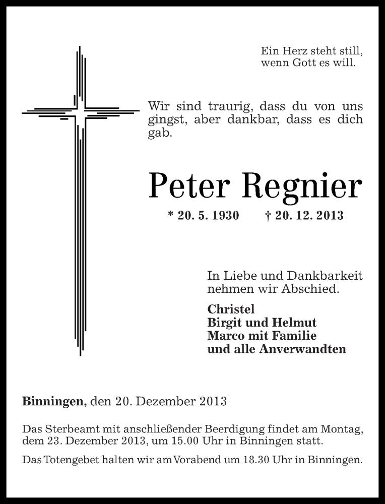 Traueranzeigen von Peter Regnier | rz-trauer.de