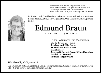 Traueranzeigen von Edmund Braun | rz-trauer.de