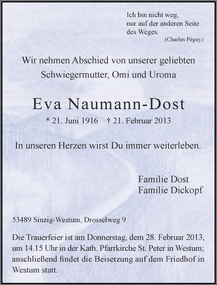 Traueranzeigen von Eva Naumann-Dost | rz-trauer.de