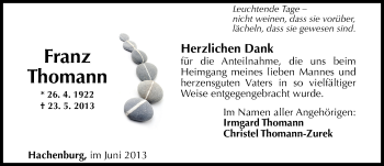 Traueranzeigen von Franz Thomann | rz-trauer.de