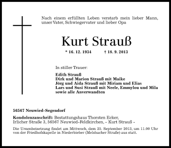 Traueranzeigen von Kurt Strauß | rz-trauer.de