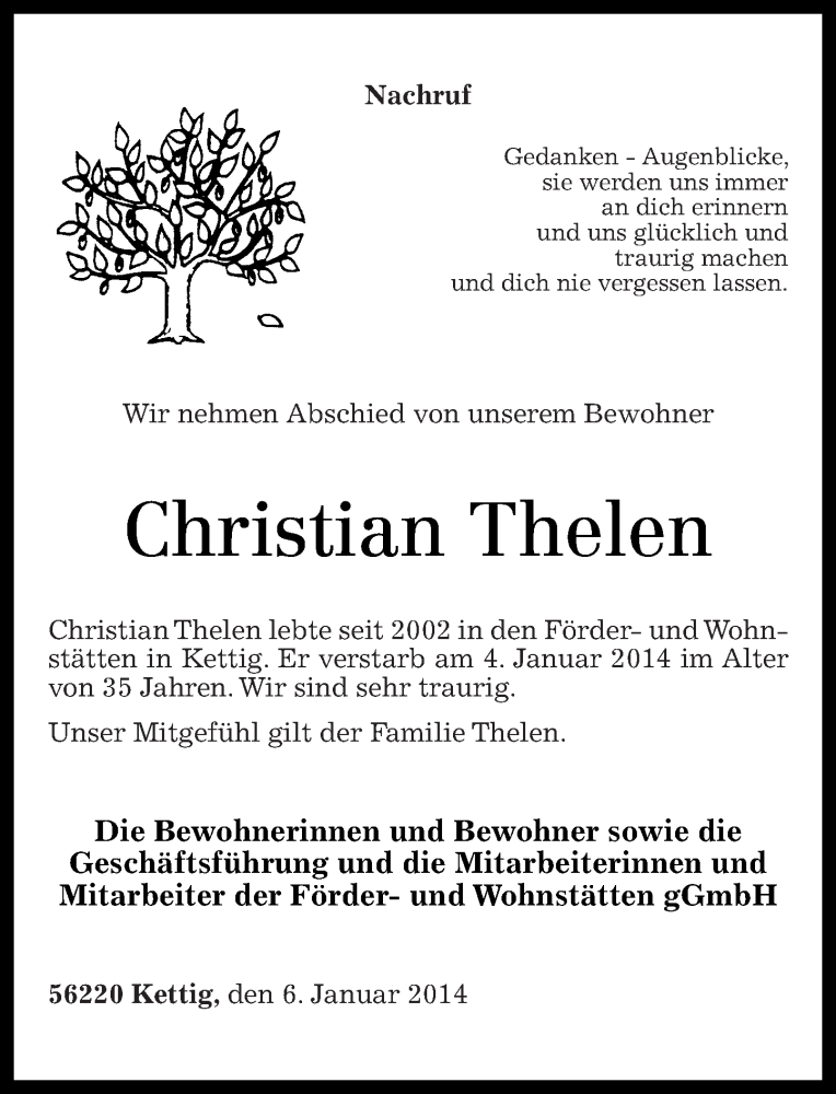 Traueranzeigen von Christian Thelen | rz-trauer.de