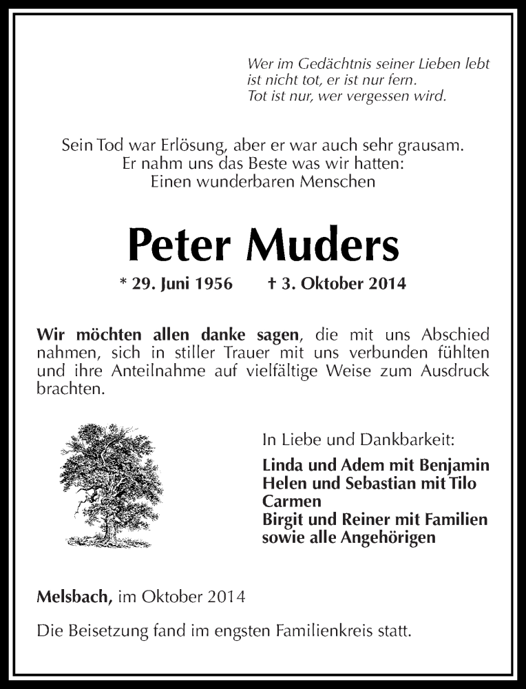 Traueranzeigen von Peter Muders | rz-trauer.de