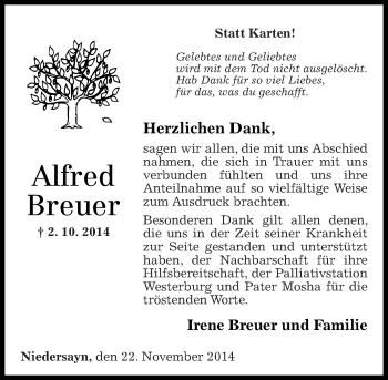 Traueranzeigen von Alfred Breuer | rz-trauer.de