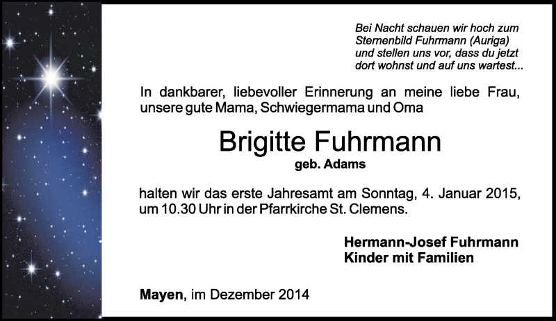 Traueranzeigen von Brigitte Fuhrmann | rz-trauer.de