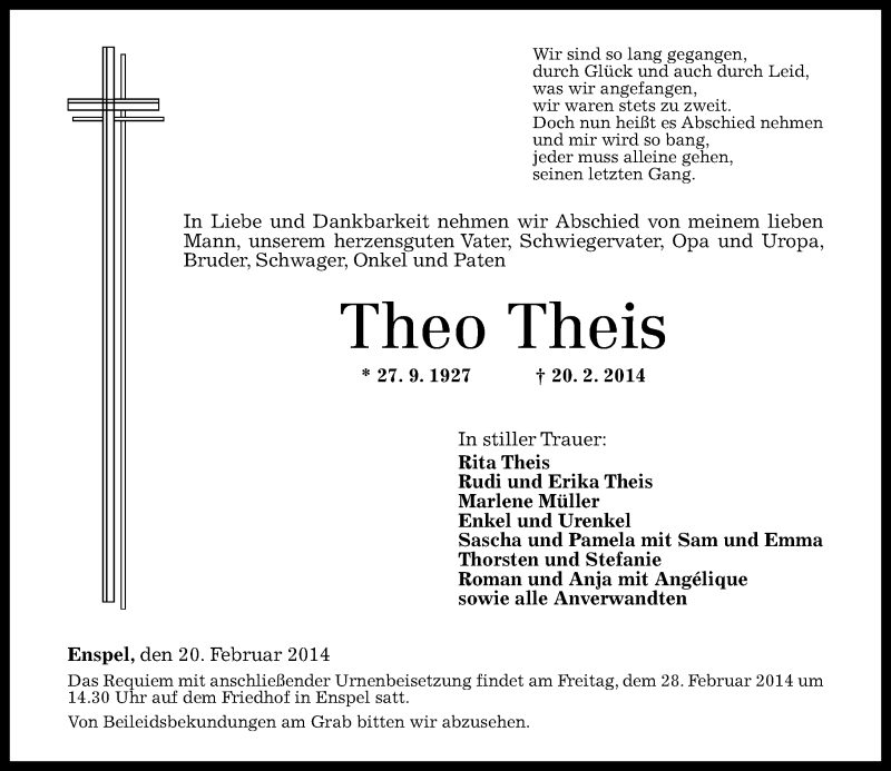 Traueranzeigen von Theo Theis | rz-trauer.de