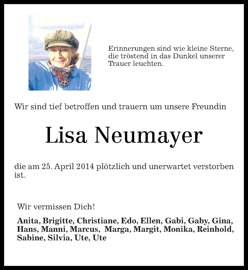 Traueranzeigen von Lisa Neumayer | rz-trauer.de