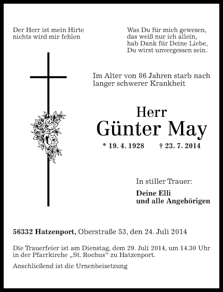 Traueranzeigen von Günter May | rz-trauer.de