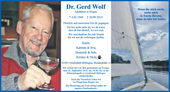Traueranzeigen von Gerd Wolf | rz-trauer.de