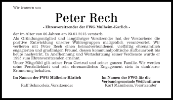 Traueranzeigen von Peter Rech | rz-trauer.de