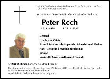 Traueranzeigen von Peter Rech | rz-trauer.de