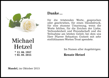 Traueranzeigen von Michael Hetzel | rz-trauer.de