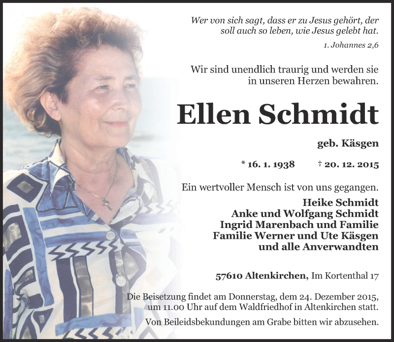 Traueranzeigen von Ellen Schmidt | rz-trauer.de