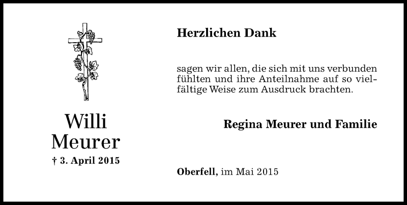 Traueranzeigen von Willi Meurer | rz-trauer.de