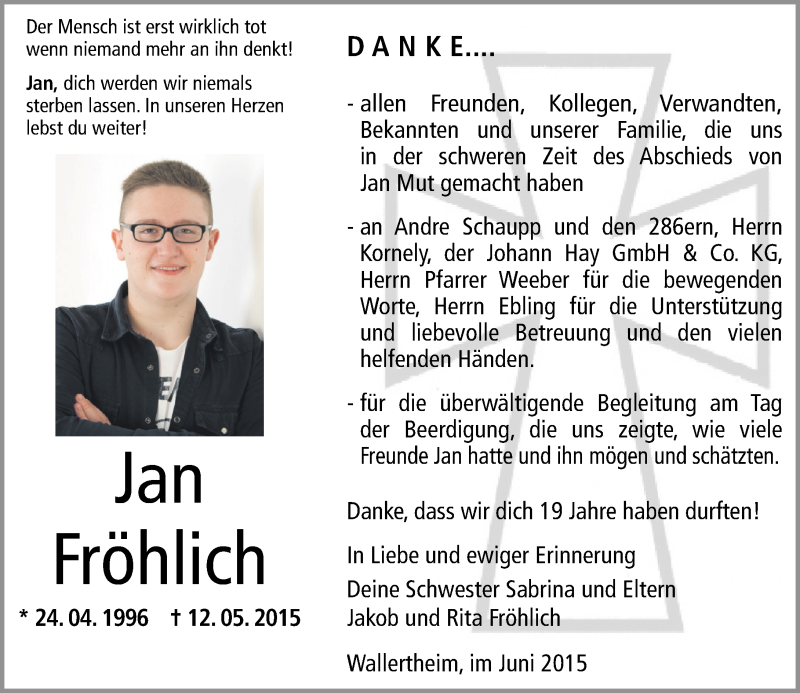 Traueranzeigen von Jan Fröhlich | rz-trauer.de