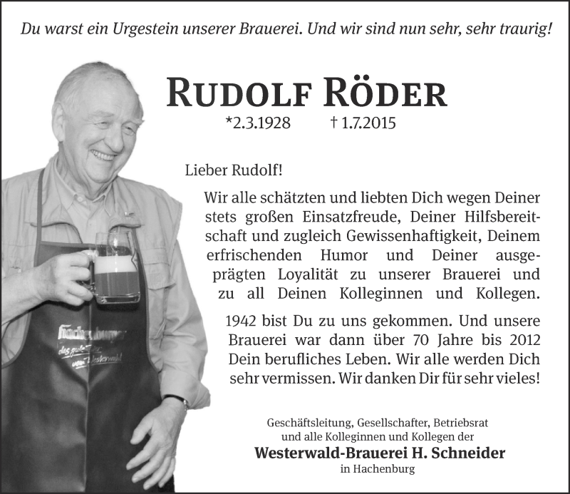 Traueranzeigen von Rudolf Röder | rz-trauer.de