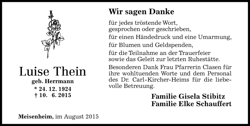 Traueranzeigen von Luise Threin | rz-trauer.de