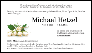Traueranzeigen von Michael Hetzel | rz-trauer.de
