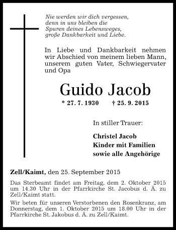 Traueranzeigen von Guido Jacob | rz-trauer.de