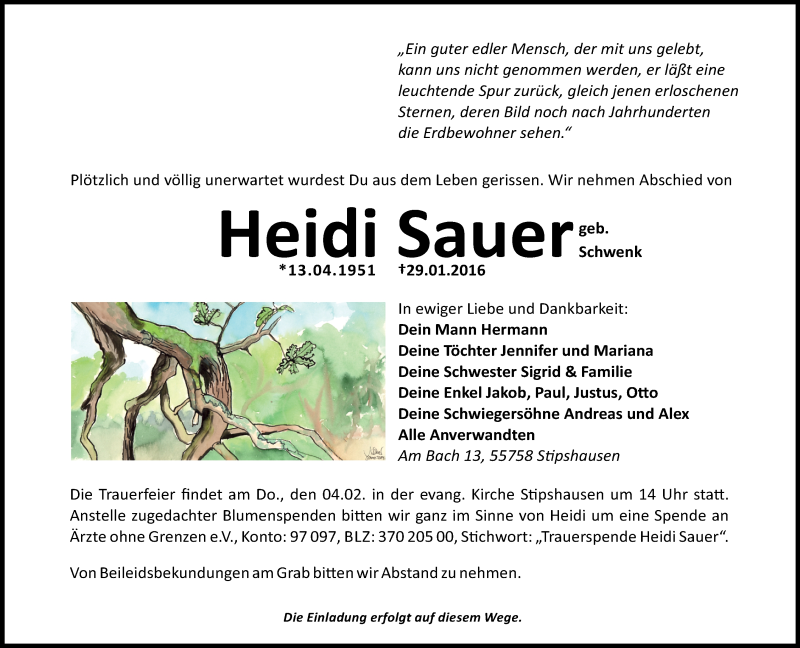 Traueranzeigen von Heidi Sauer | rz-trauer.de