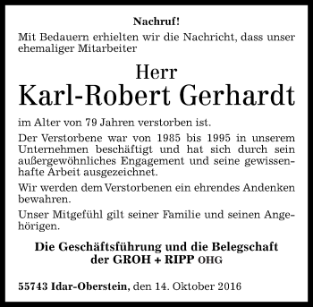 Traueranzeigen von Karl-Robert Gerhardt | rz-trauer.de