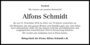 Traueranzeigen von Alfons Schmidt | rz-trauer.de