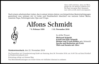Traueranzeigen von Alfons Schmidt | rz-trauer.de