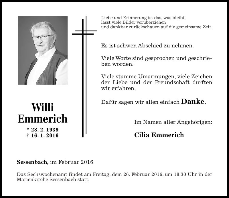 Traueranzeigen von Willi Emmerich | rz-trauer.de