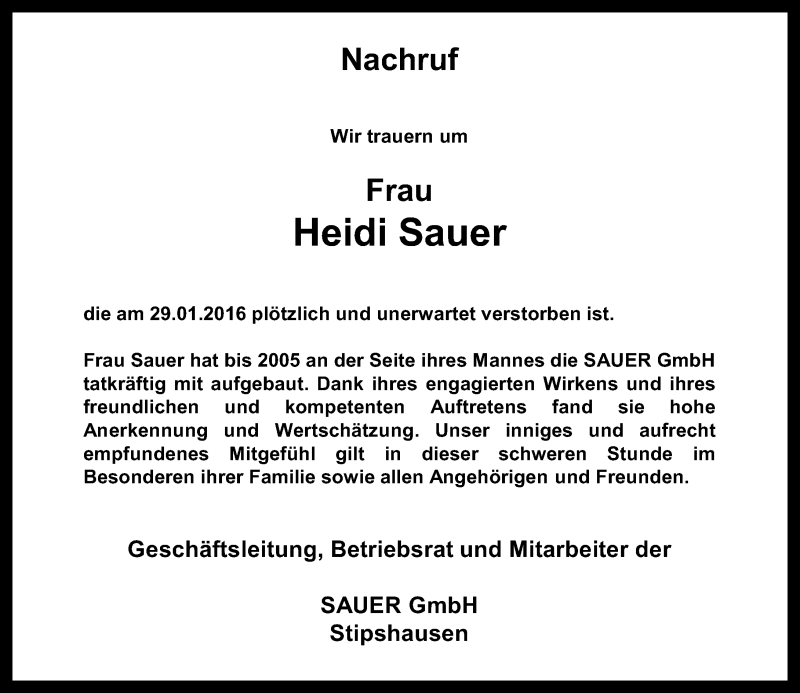 Traueranzeigen von Heidi Sauer | rz-trauer.de