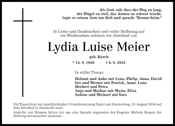 Traueranzeigen von Lydia Luise Meier | rz-trauer.de