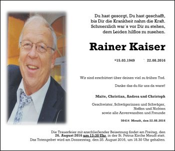 Traueranzeigen von Rainer Kaiser | rz-trauer.de